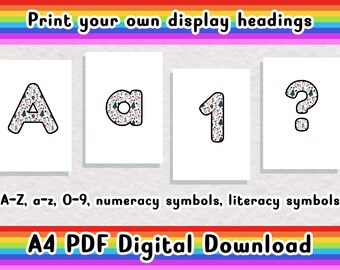 Rainbow Printable Display Bulletin Letters Numbers Symbols | Etsy