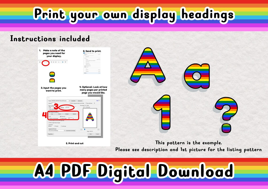 Rainbow Printable Display Bulletin Letters Numbers Symbols - Etsy