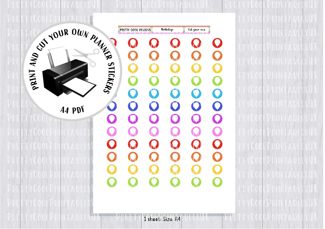 Birthday Balloon Rainbow Printable Planner Stickers PDF JPEG - Etsy UK