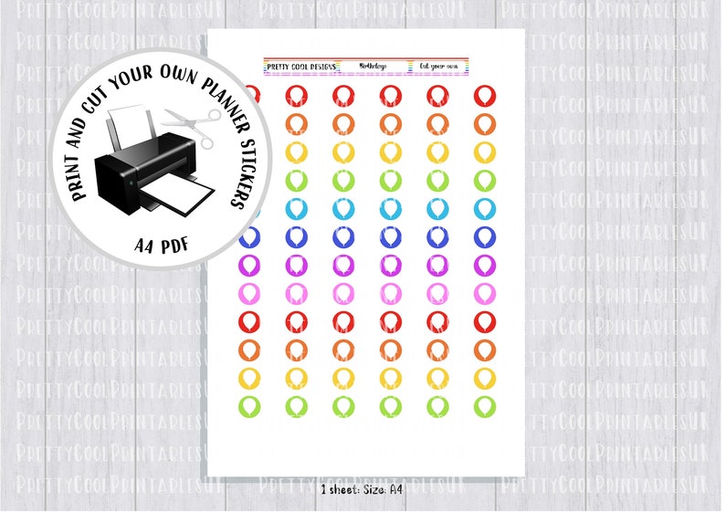 Birthday Balloon Rainbow Printable Planner Stickers PDF JPEG Print and ...