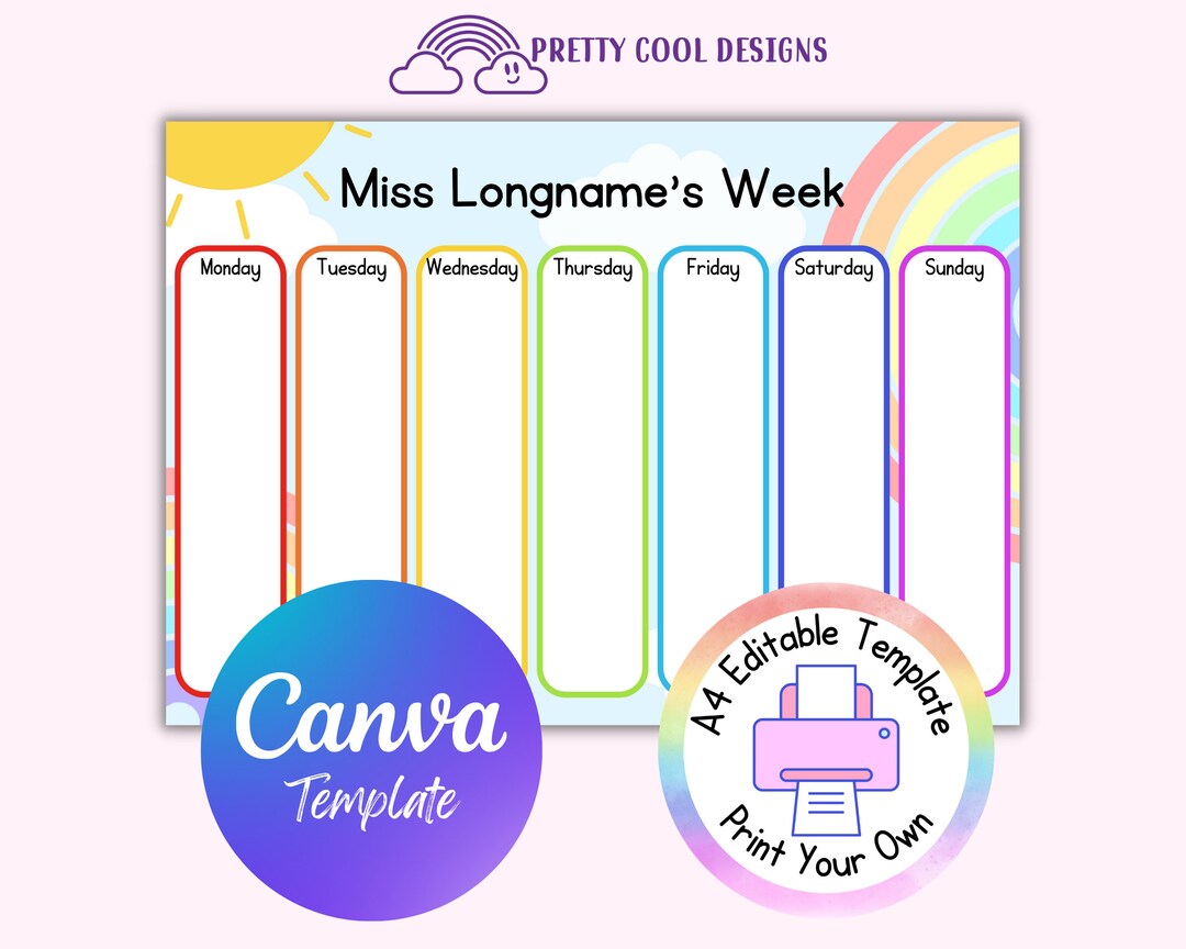 Canva Template Rainbow Weekly Planner| Editable Planner for Teachers ...