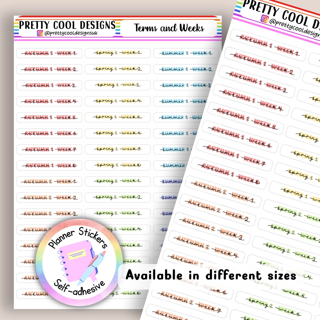 Teacher Planner Stickers - Rainbow Terms and Weeks - Etsy UK