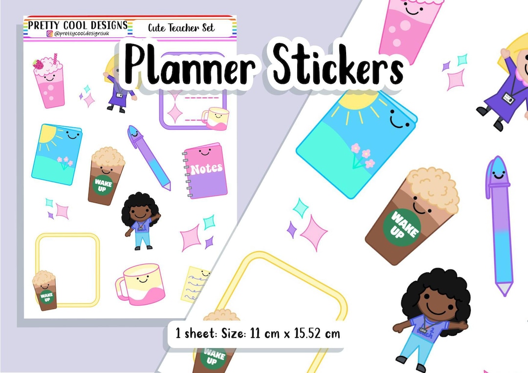 Cute Aesthetic Teacher Student Planner Stickers Coffee Tea Books ...