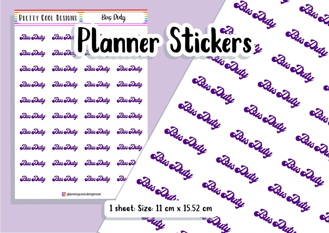 Bus Duty Planner Stickers UK - 1 Sheet - Etsy