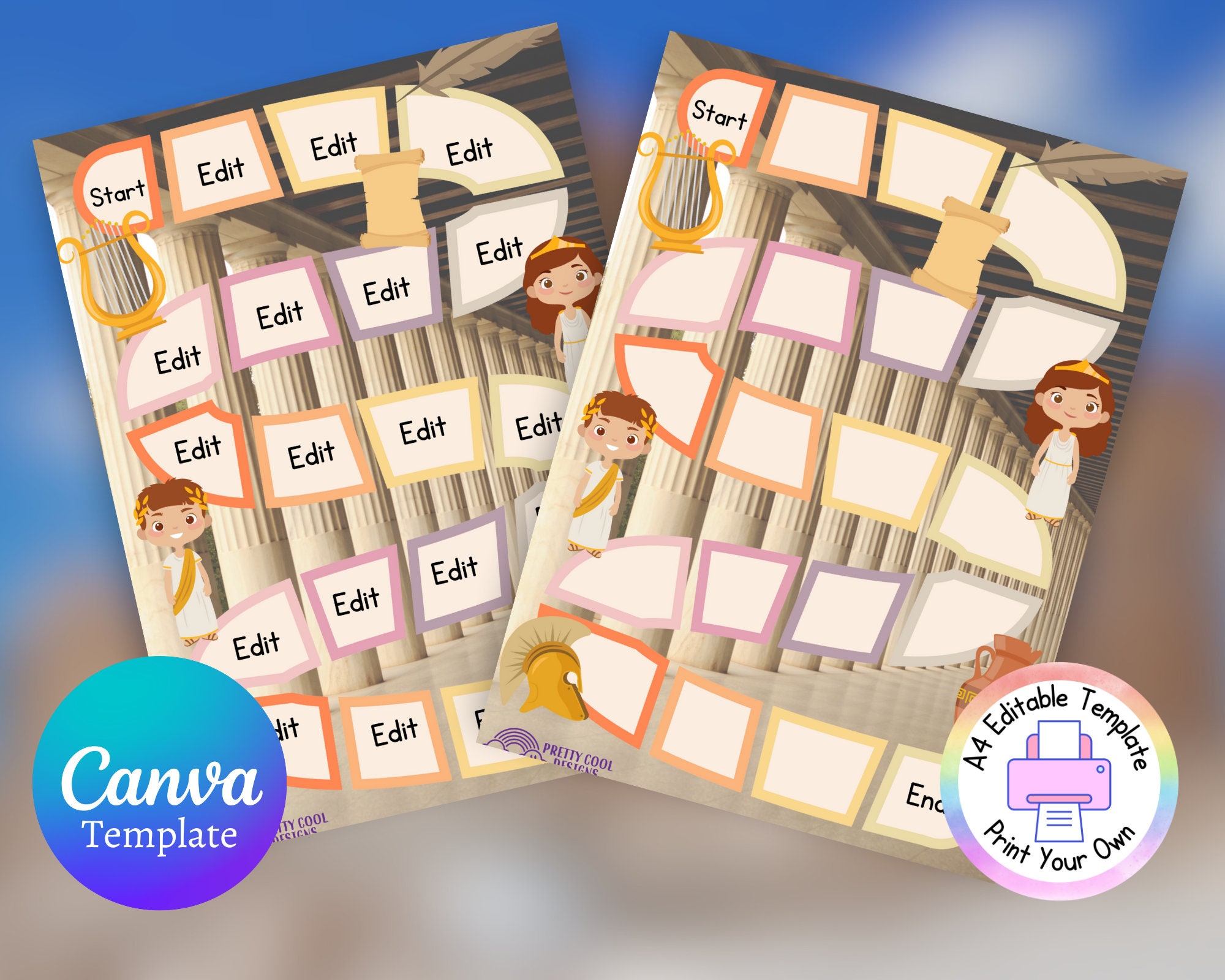 Ancient Greece Game Board Template: Editable Canva Printable (PDF) - Etsy