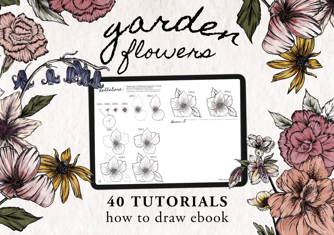 How to Draw Garden Flowers Digital Ebook - 40 Step by Step Tutorials ...