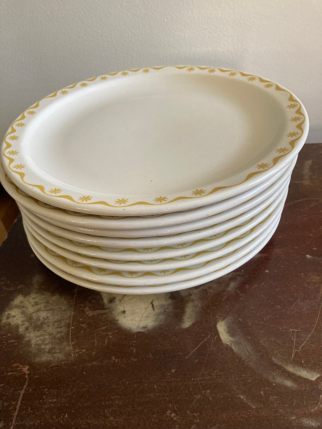 Buffalo China Inc White Plates With Atomic Gold Mustard Yellow - Etsy