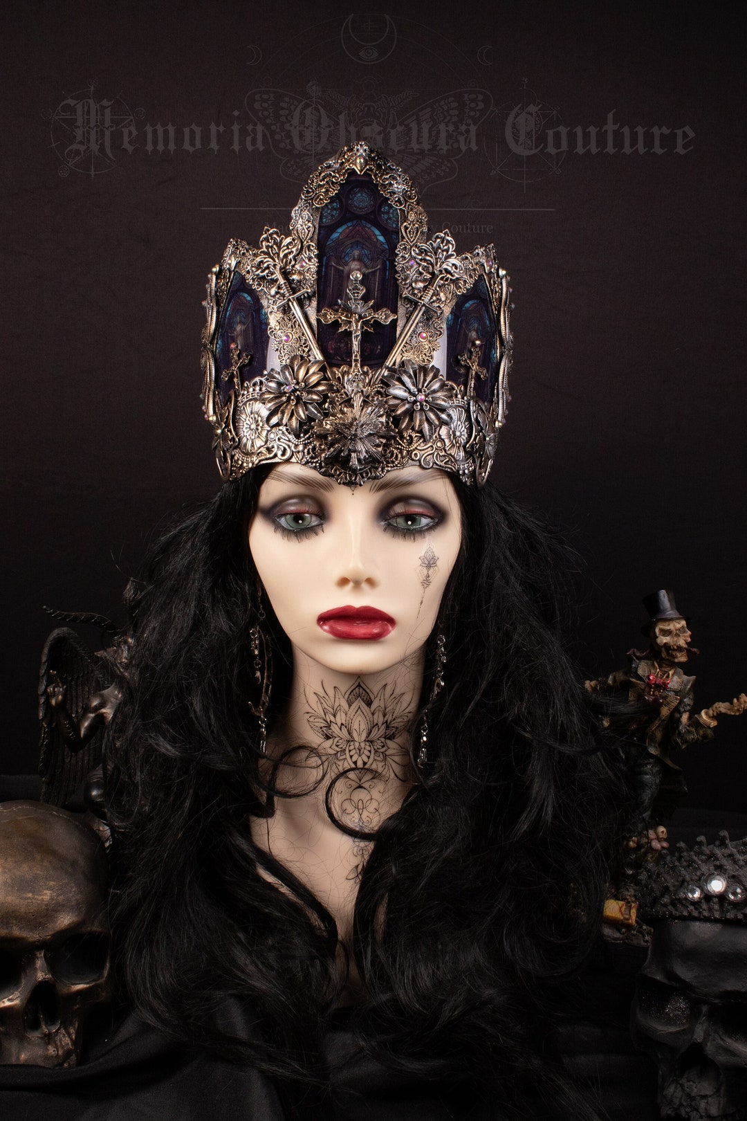 CUSTOM ORDER cathedral stained glass crown headpiece Bishopp gothic ...