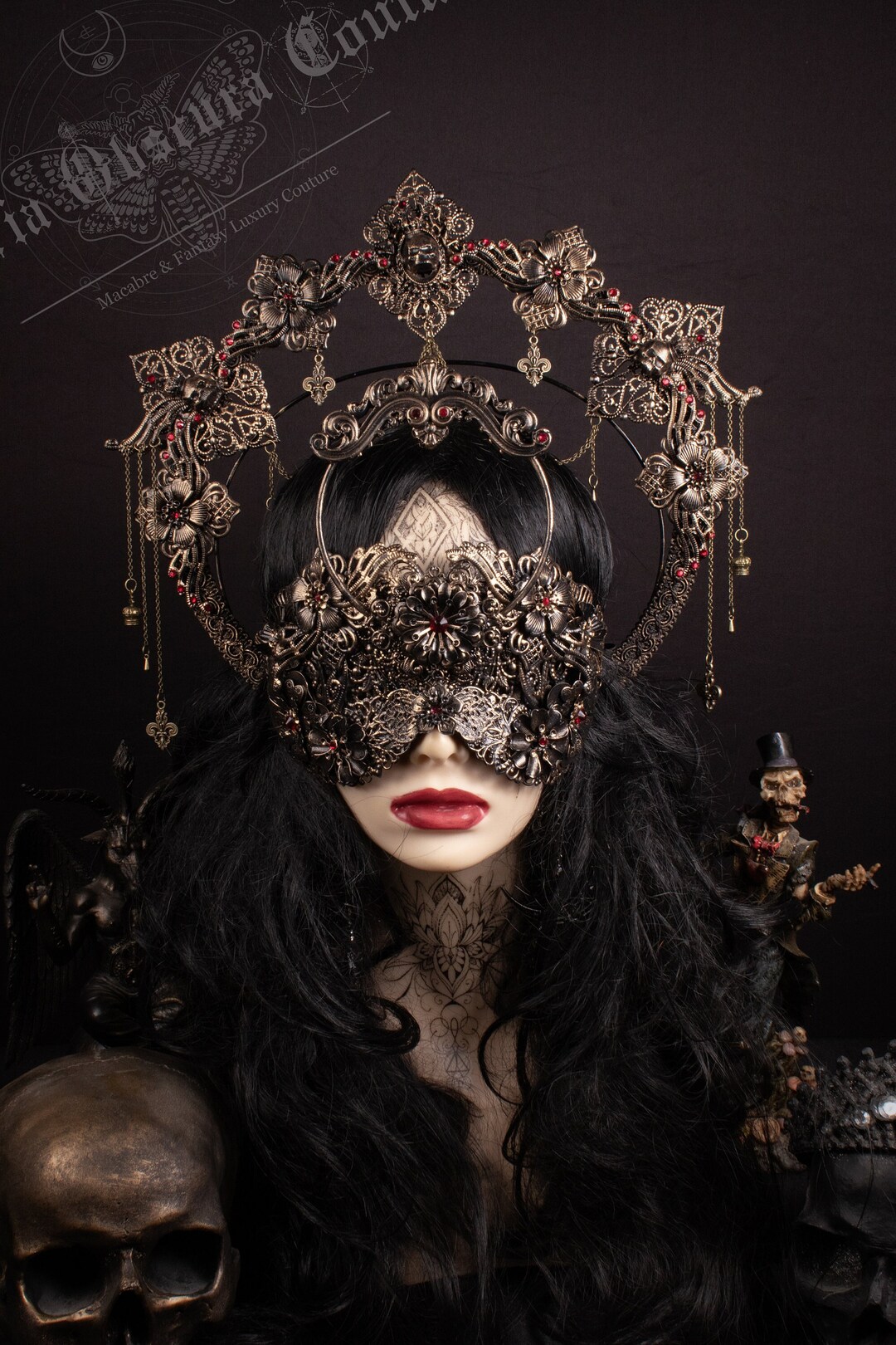 CUSTOM ORDER Set Blind Mask & Halo Headband "seer" - Gothic, Cosplay ...