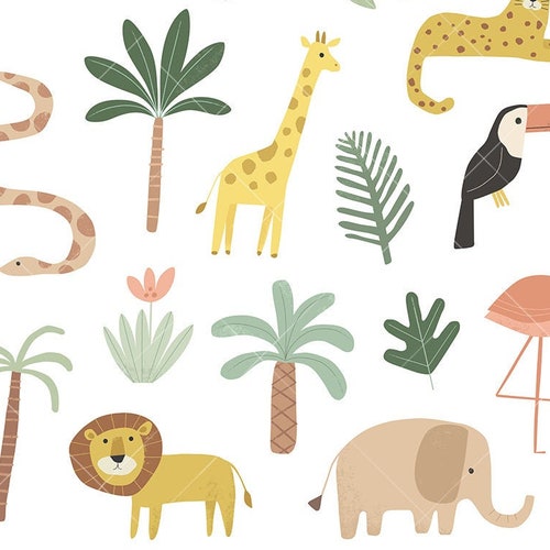 Jungle Clip Art Images Jungle Tropical Forest Animals and - Etsy