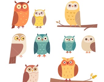Owl Clipart Clip Art Personal & Commercial Use With Blue Green - Etsy