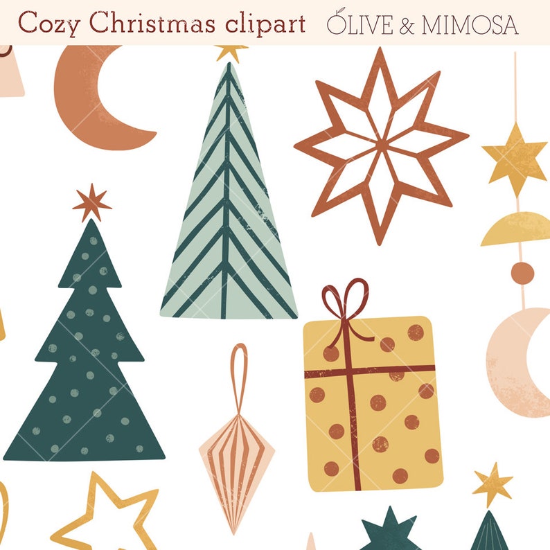 Cozy Christmas Clip Art Images, Holiday Clipart, Boho Christmas ...
