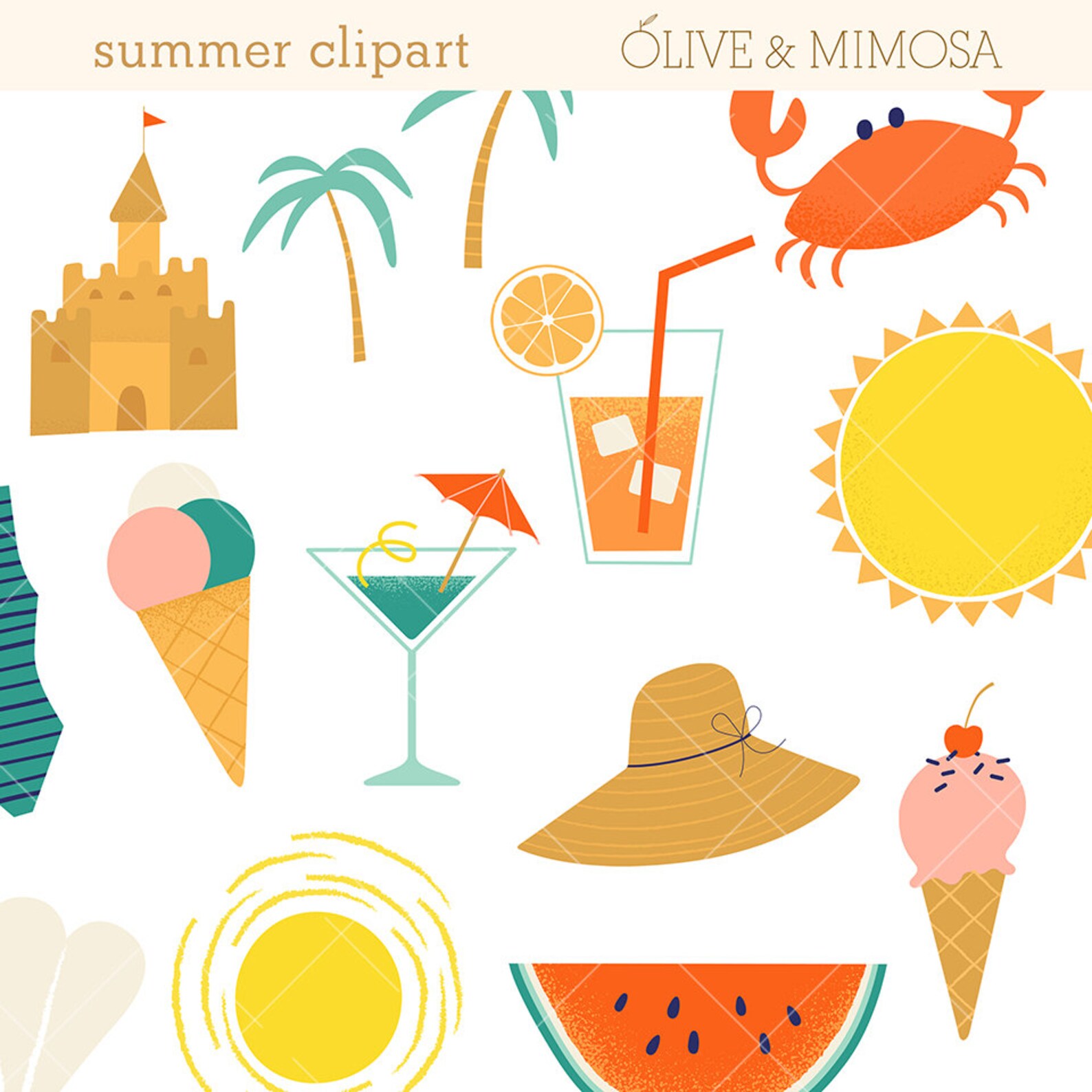 Summer Clip Art, Beach Clipart, Vector, Summer Fun Digital ...