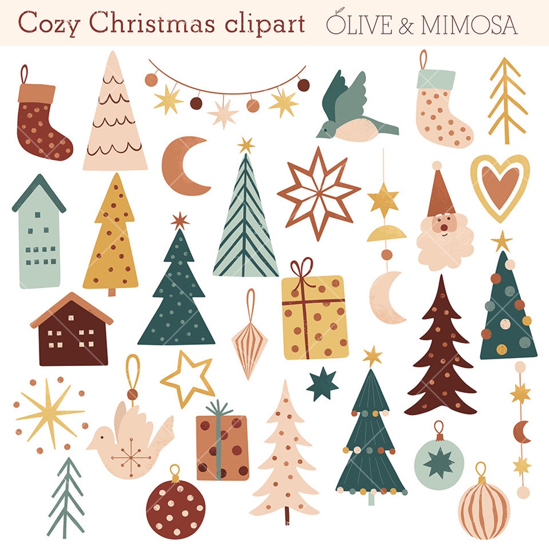 Cozy Christmas Clip Art Images, Holiday Clipart, Boho Christmas ...