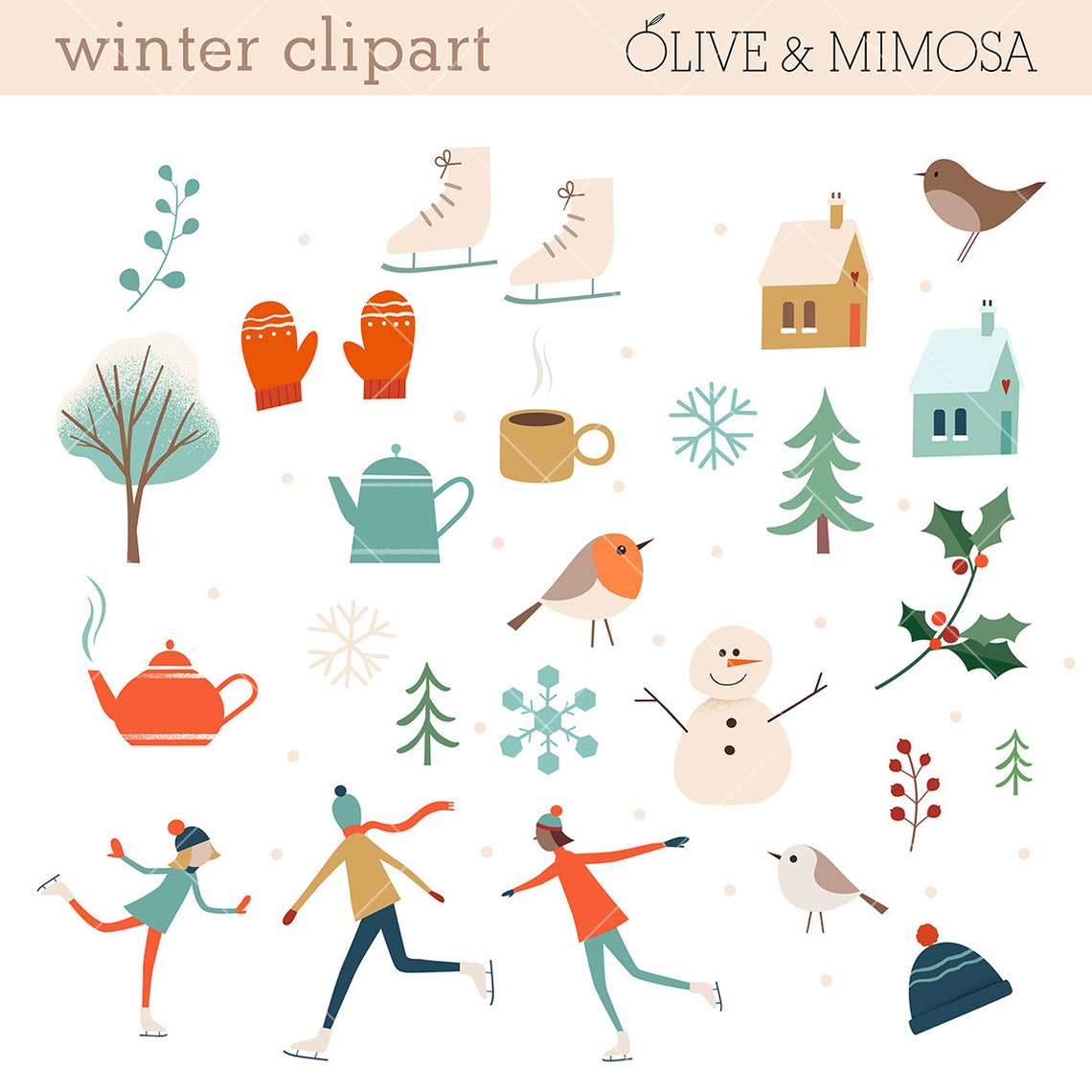 Winter Clip Art Images , Wintertime Digital Illustrations, Snowman ...