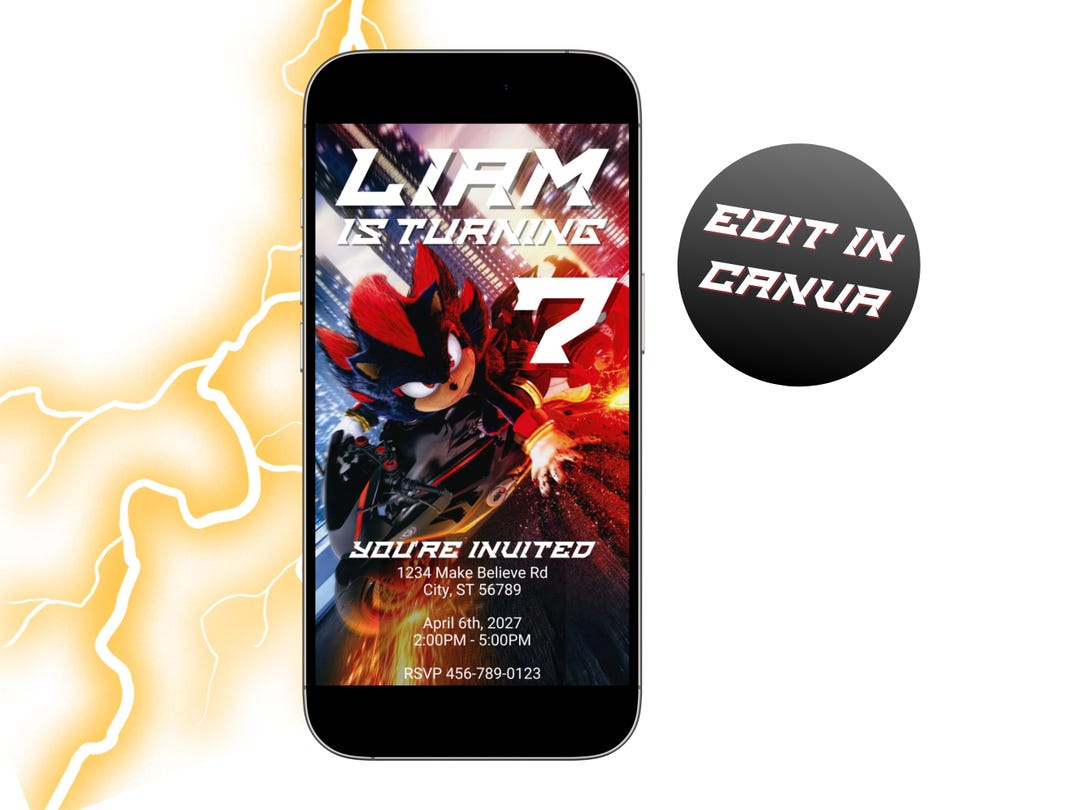 Sonic the Hedgehog Shadow Digital Invitation | Sonic Birthday | Shadow ...