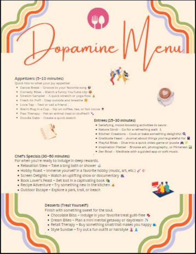 Dopamine Menu Template: Mood-boosting Activities (canva Edit, Digital ...