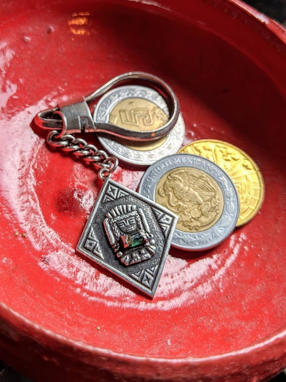 Native .900 Silver Colombian Key Chain With Emerald - Etsy