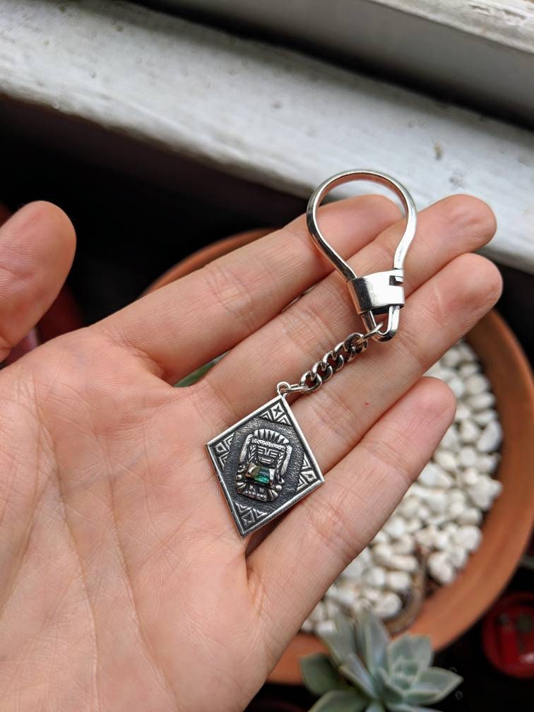 Native .900 Silver Colombian Key Chain With Emerald - Etsy