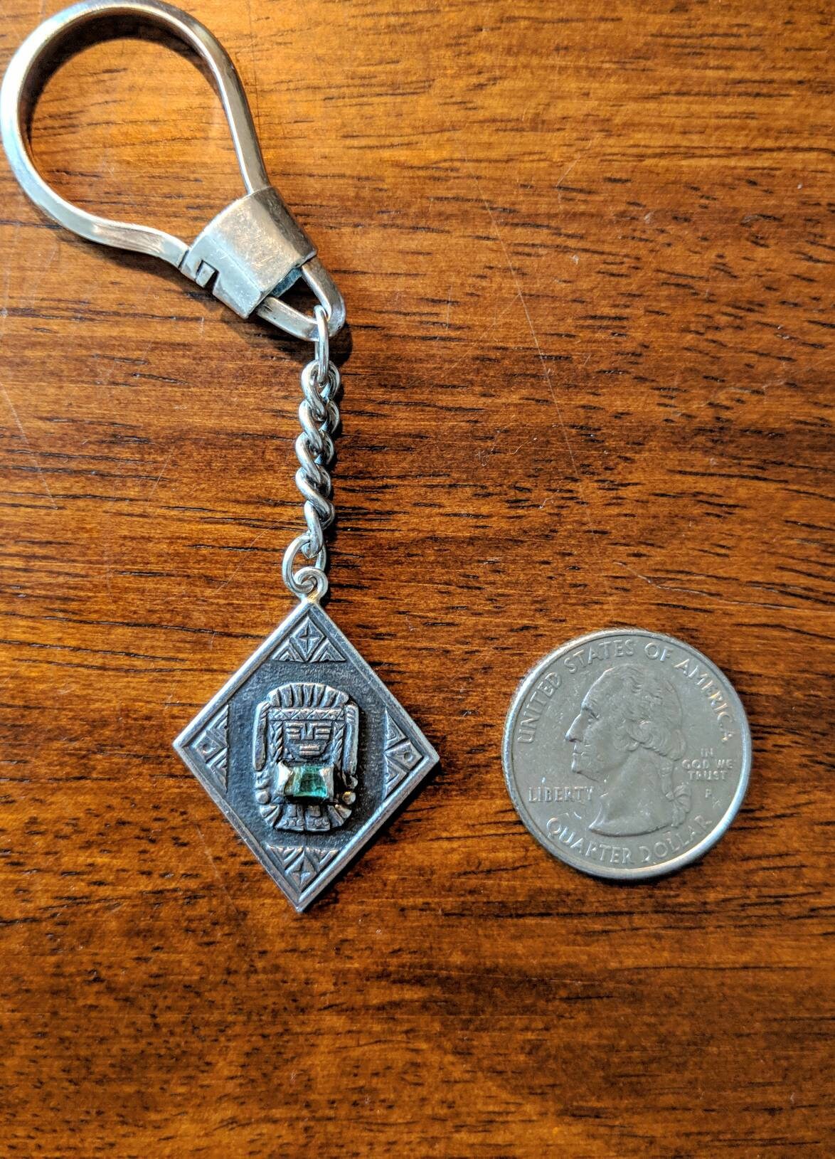 Native .900 Silver Colombian Key Chain With Emerald - Etsy