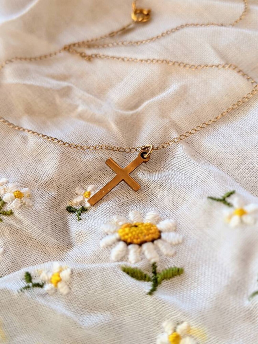 14K Yellow Gold Vintage Child's Cross Necklace 12in - Etsy