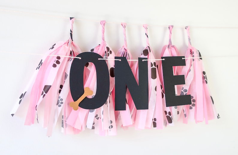 Paws Pink ONE High Chair Banner + Mini Tassels – First Birthday Party ...
