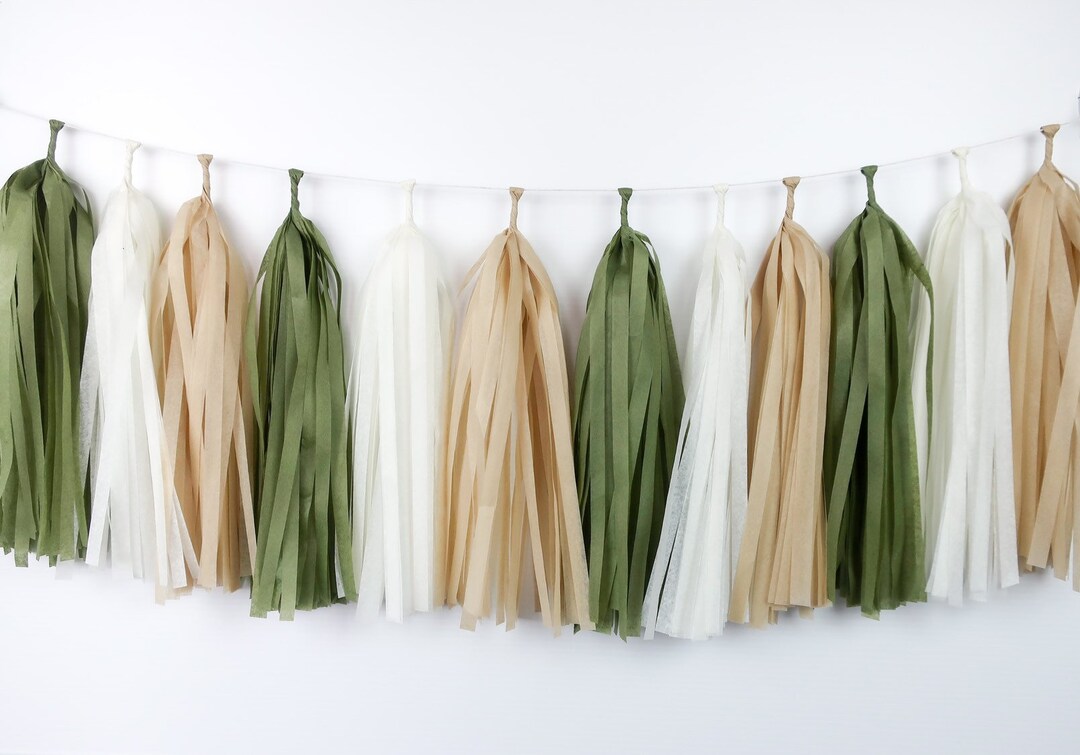 Green Tan Tassel Garland Pre-made or DIY Kit - Neutral Party - Greenery ...