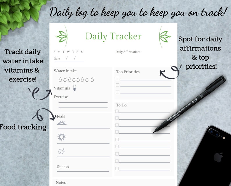 Printable Daily Tracker, Health Log, Motivational Printable,daily ...