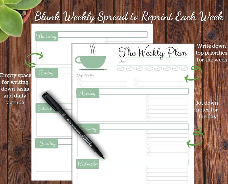 Printable Coffee Weekly Planner, New Weekly Spread, Small Business ...