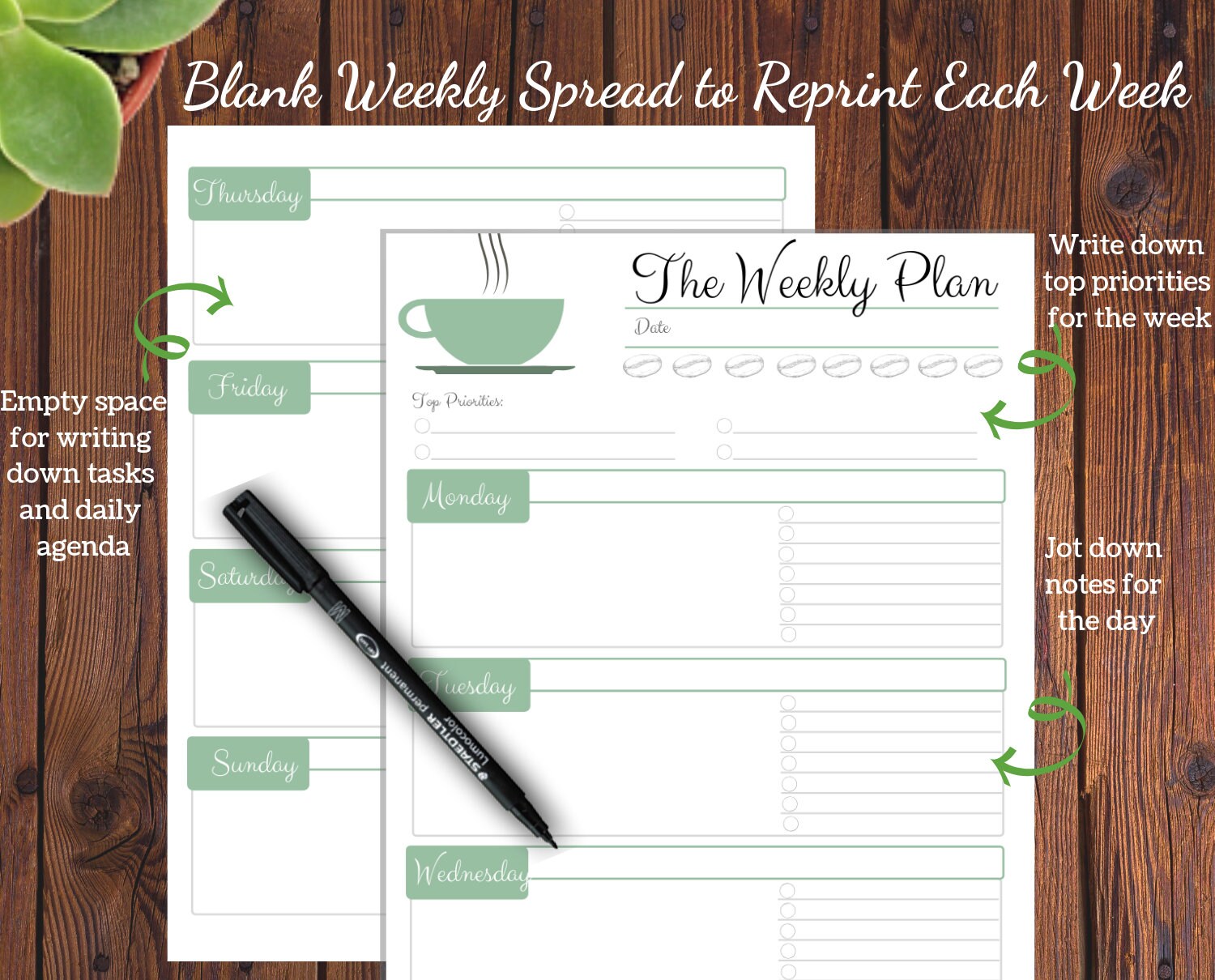 Printable Coffee Weekly Planner, New Weekly Spread, Small Business ...