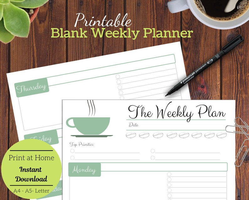 Printable Coffee Weekly Planner, New Weekly Spread, Small Business ...