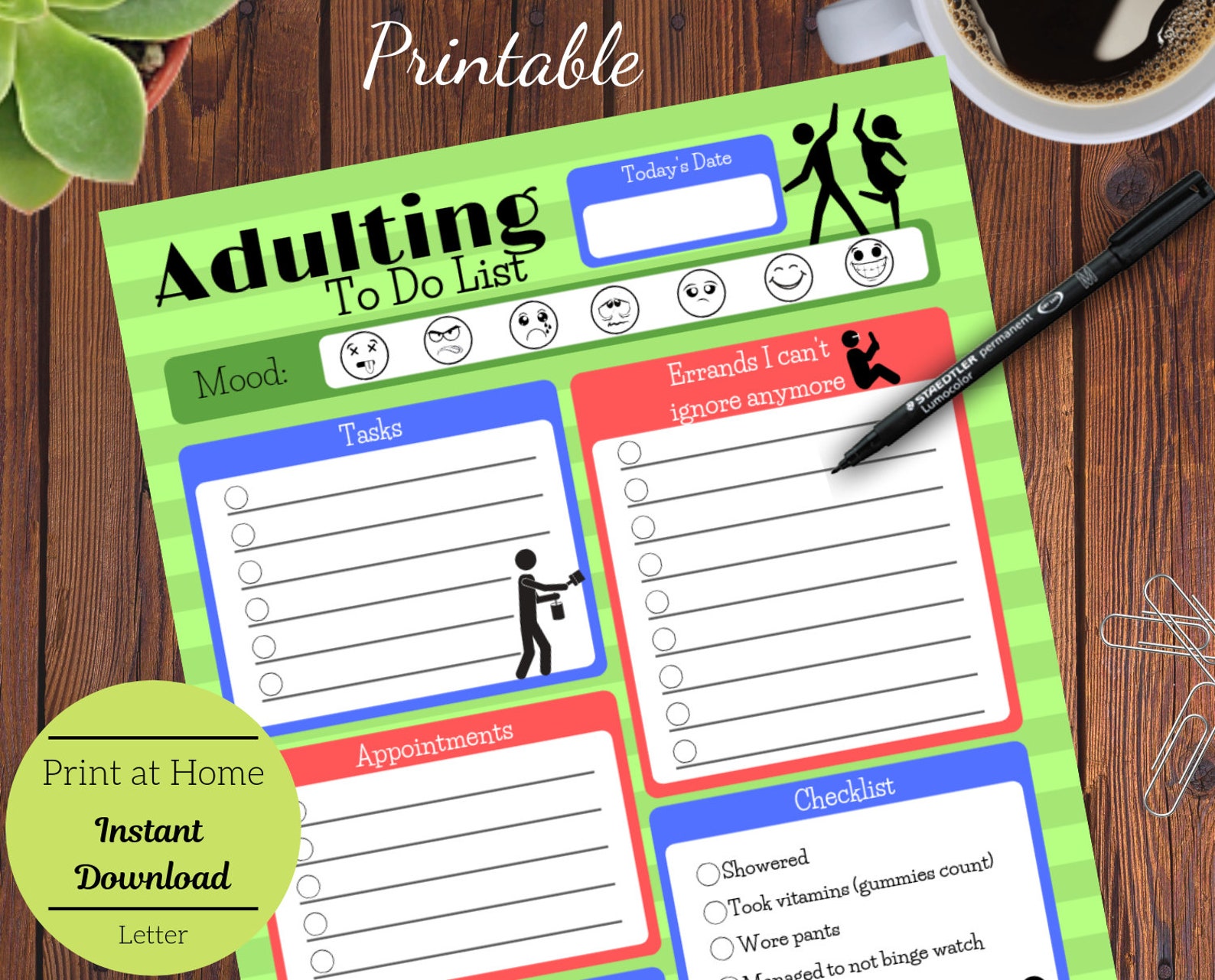 Adulting Checklist, Funny Printable, Humor to Do List, Task Manager ...