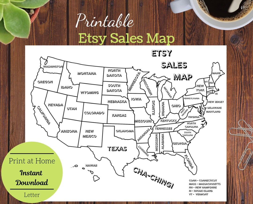 Printable Etsy Map, United States Sales Map, US Coloring Map, Etsy Shop ...