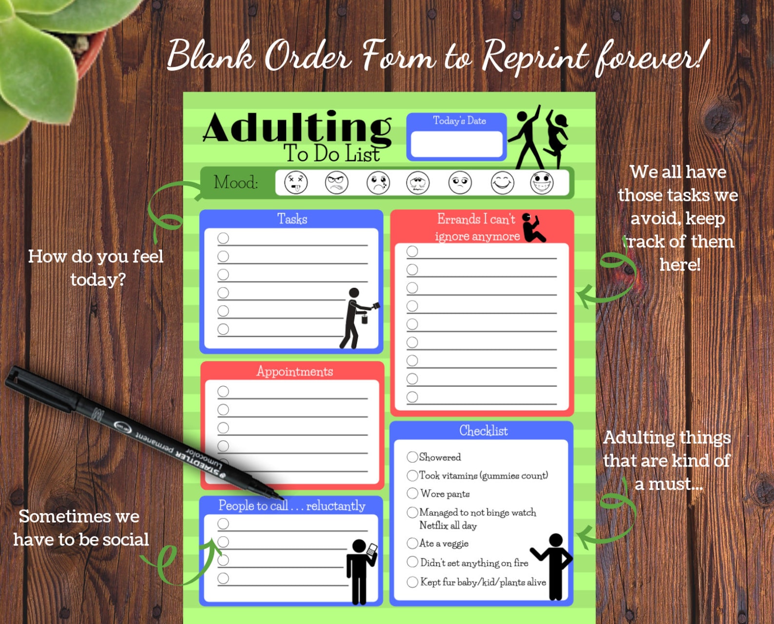 Adulting Checklist, Funny Printable, Humor to Do List, Task Manager ...