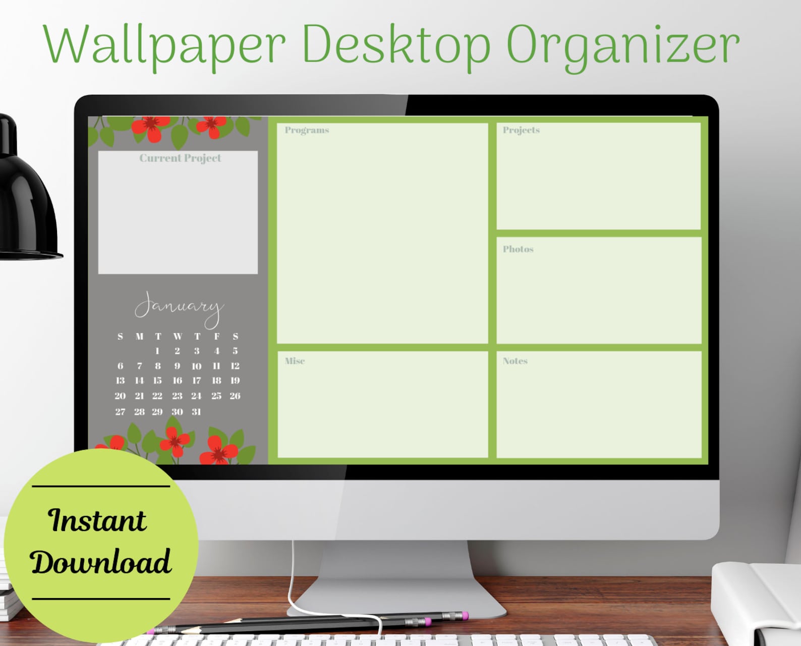 Desktop Wallpaper Organizer, Digital Downloadable Planner, Business ...