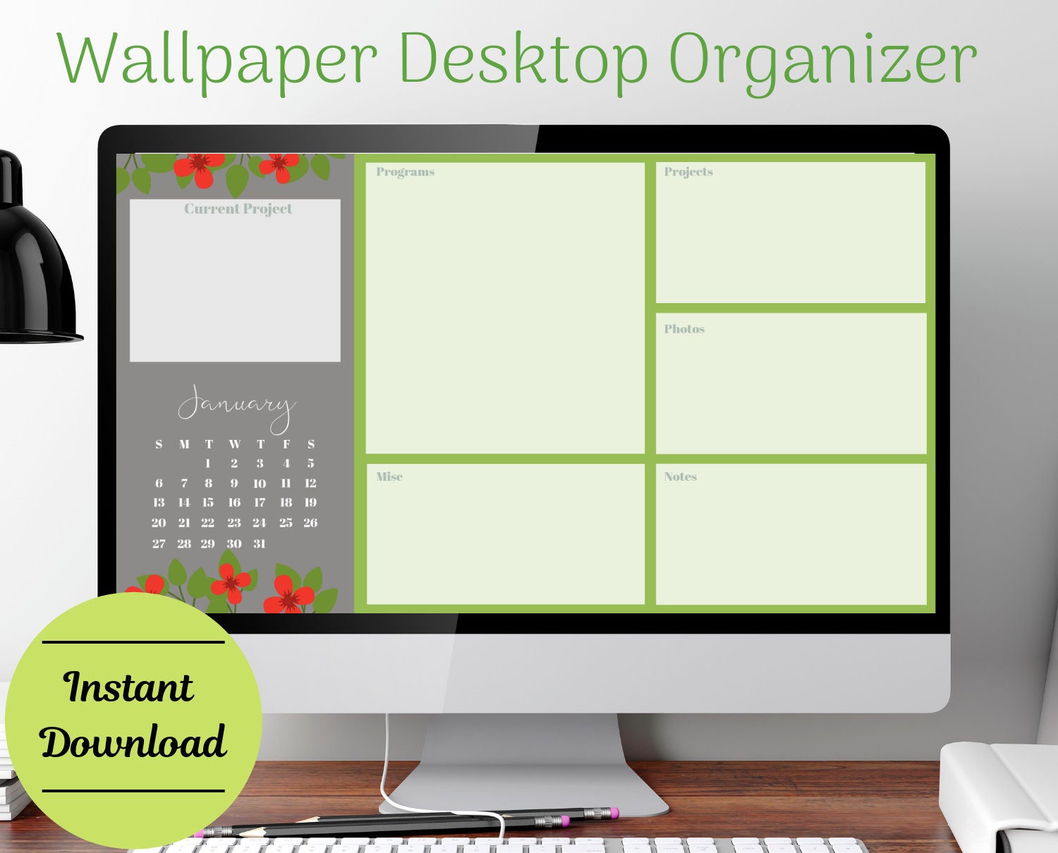 Desktop Wallpaper Organizer, Digital Downloadable Planner, Business ...