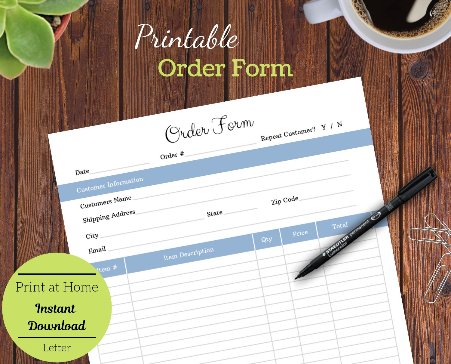 Printable Order Form, Craft Show Form, Customer Form, Small Business ...