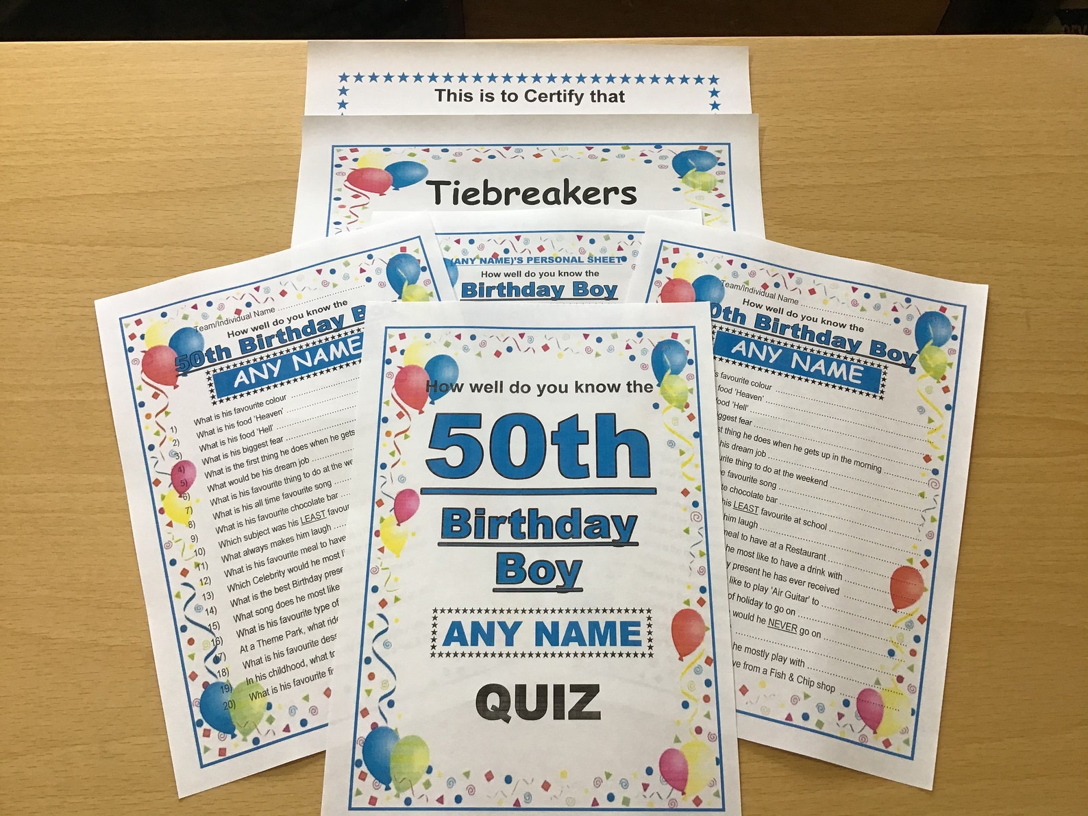 50th BIRTHDAY BOY Fun Personalised Quiz Game (how Well Do You Know Him ...