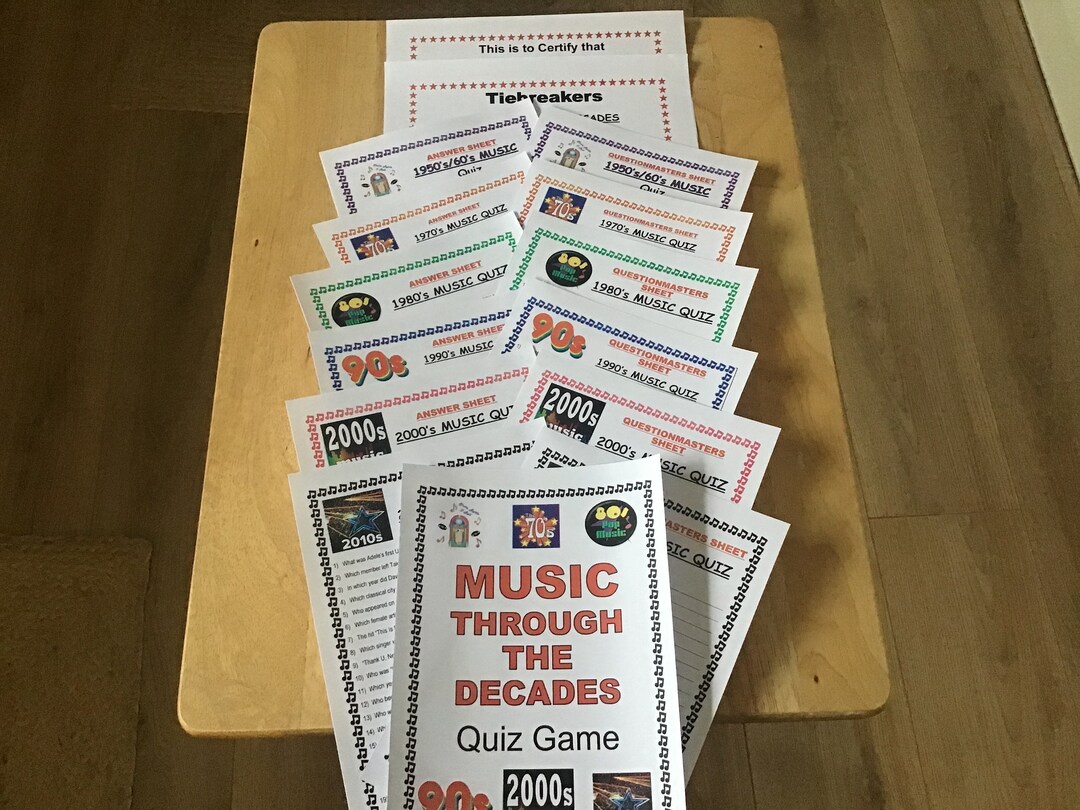 Music Through the Decades Mega Quiz Game 124 Questions 3 X Tiebreakers ...