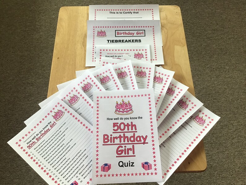 50th BIRTHDAY GIRL Celebration Quiz Game (how Well Do You Know Her ...