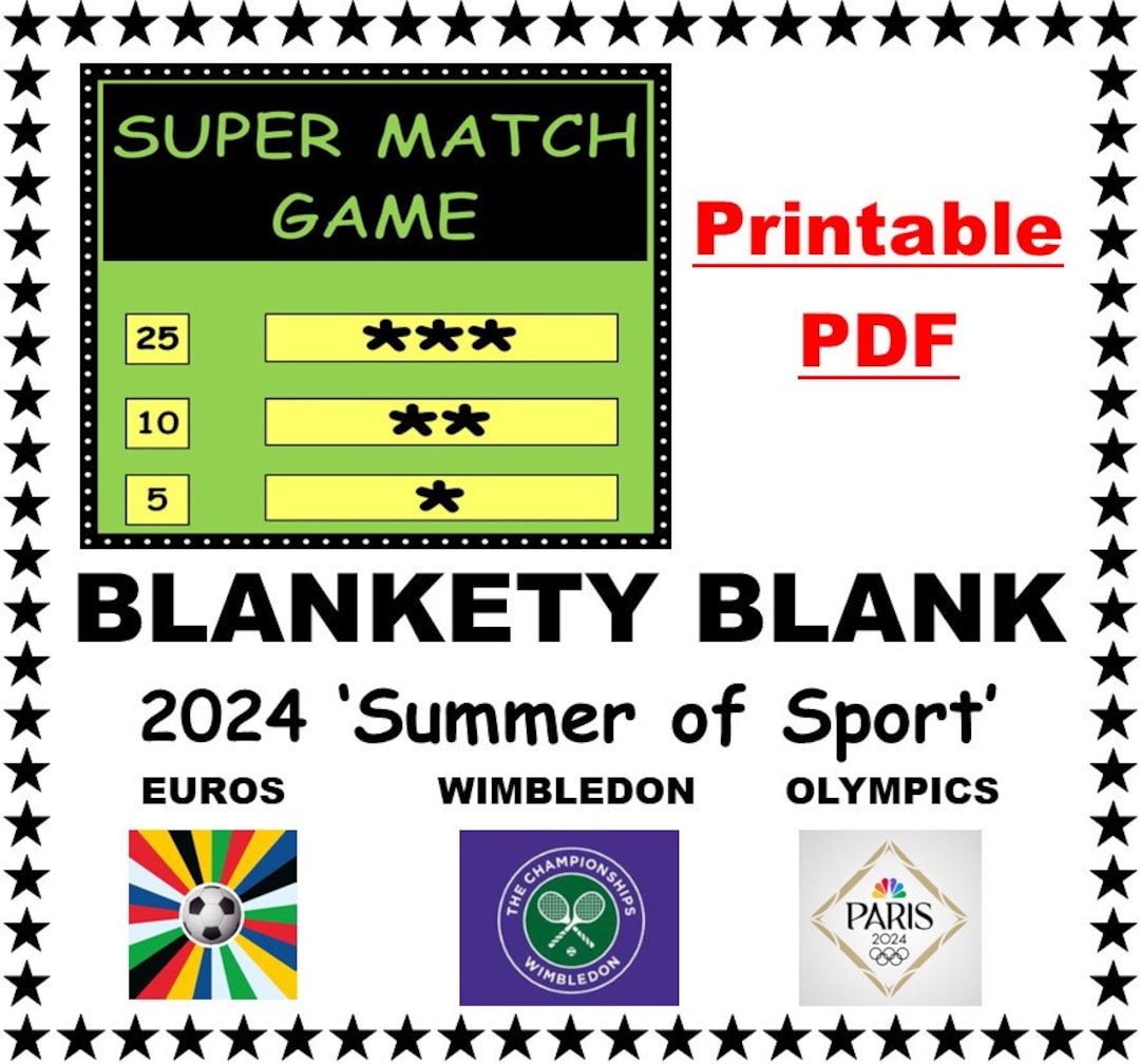 Printable PDF 2024 'summer of Sport' Blankety Blank 'SUPER MATCH' Game ...