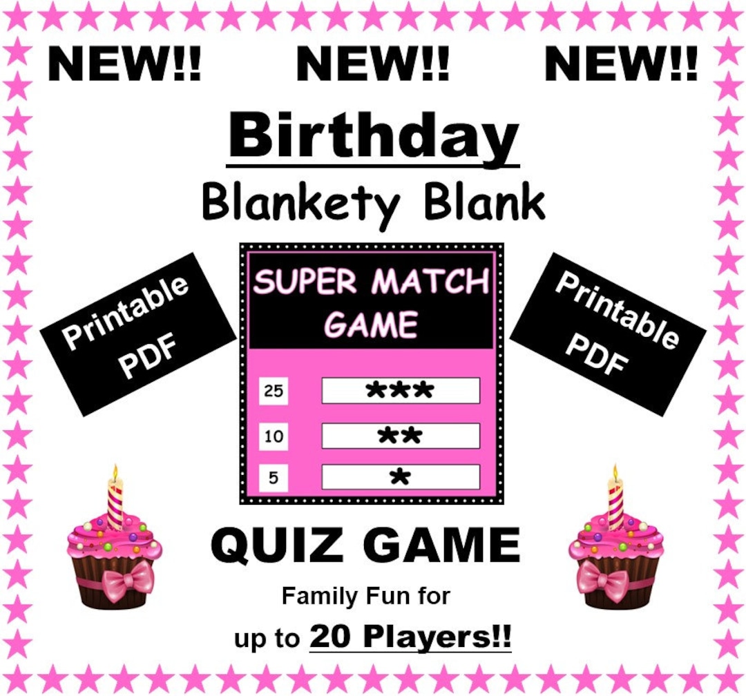 NEW!! Printable Pdf BIRTHDAY Blankety Blank 'super Match' Game ...
