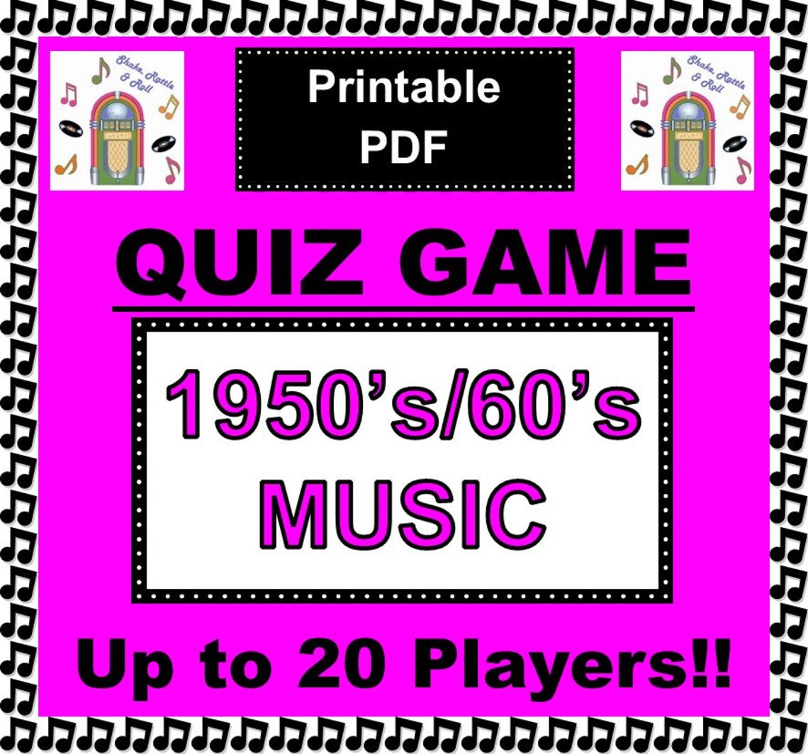 Instant Download Printable PDF - 1950's/60's MUSIC Trivia Quiz Game ...