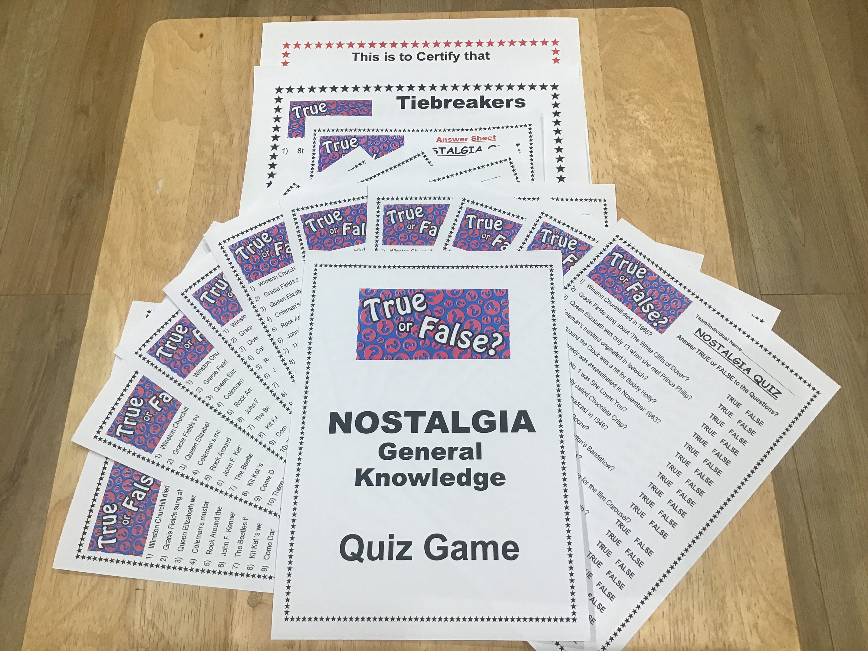 NEW!! Printable Pdf Files 'NOSTALGIA' True or False General Knowledge ...