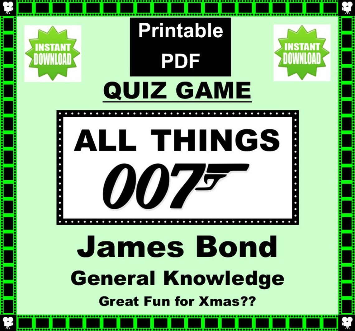 Printable PDF All Things 'JAMES BOND' 007 Themed Quiz Trivia Game ...