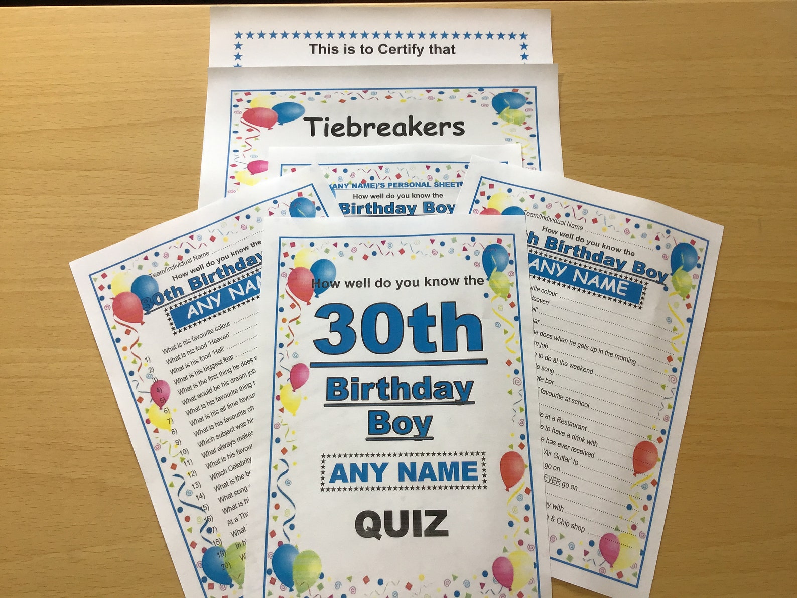 30th BIRTHDAY BOY Fun Personalised Quiz Game (how Well Do You Know Him ...
