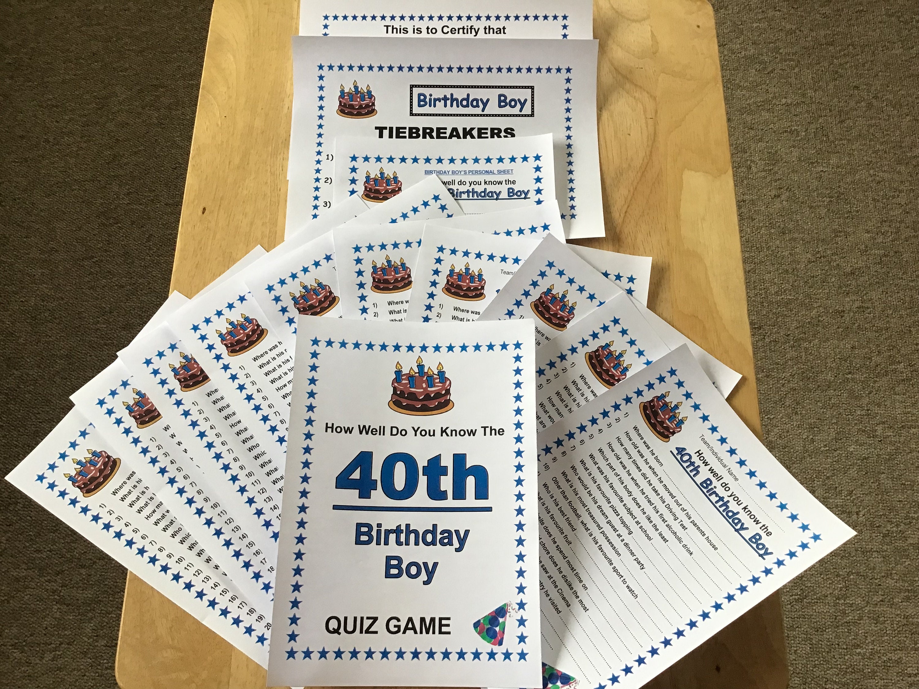 40th BIRTHDAY BOY Celebration Quiz Game (how Well Do You Know Him) - up ...