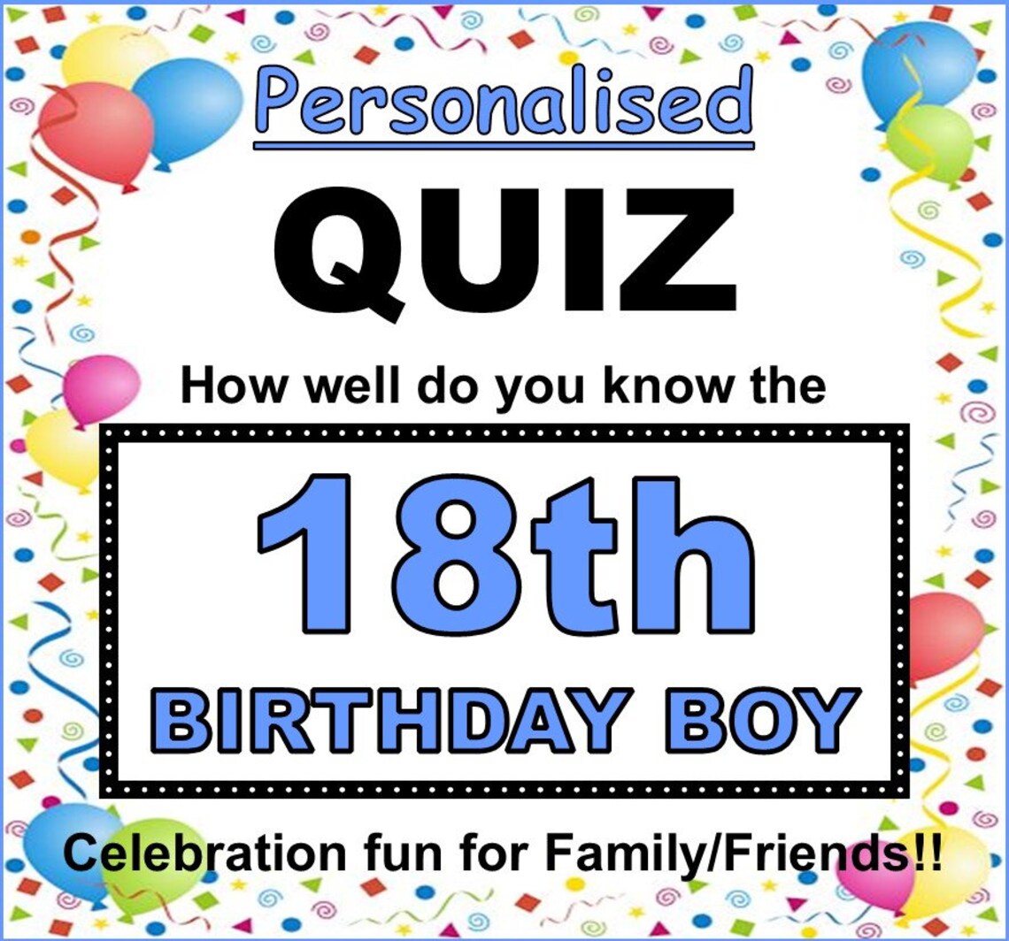 18th BIRTHDAY BOY Fun Personalised Quiz Game (how Well Do You Know Him ...