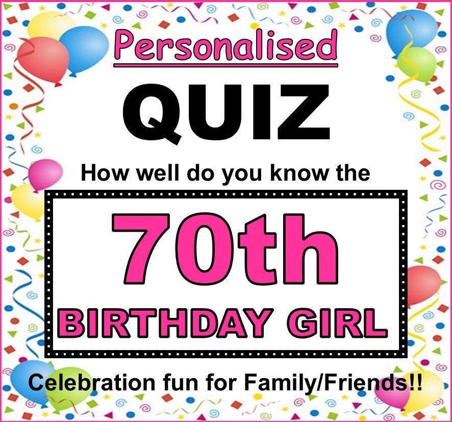 70th BIRTHDAY GIRL Fun Personalised Quiz Game (how Well Do You Know Her ...