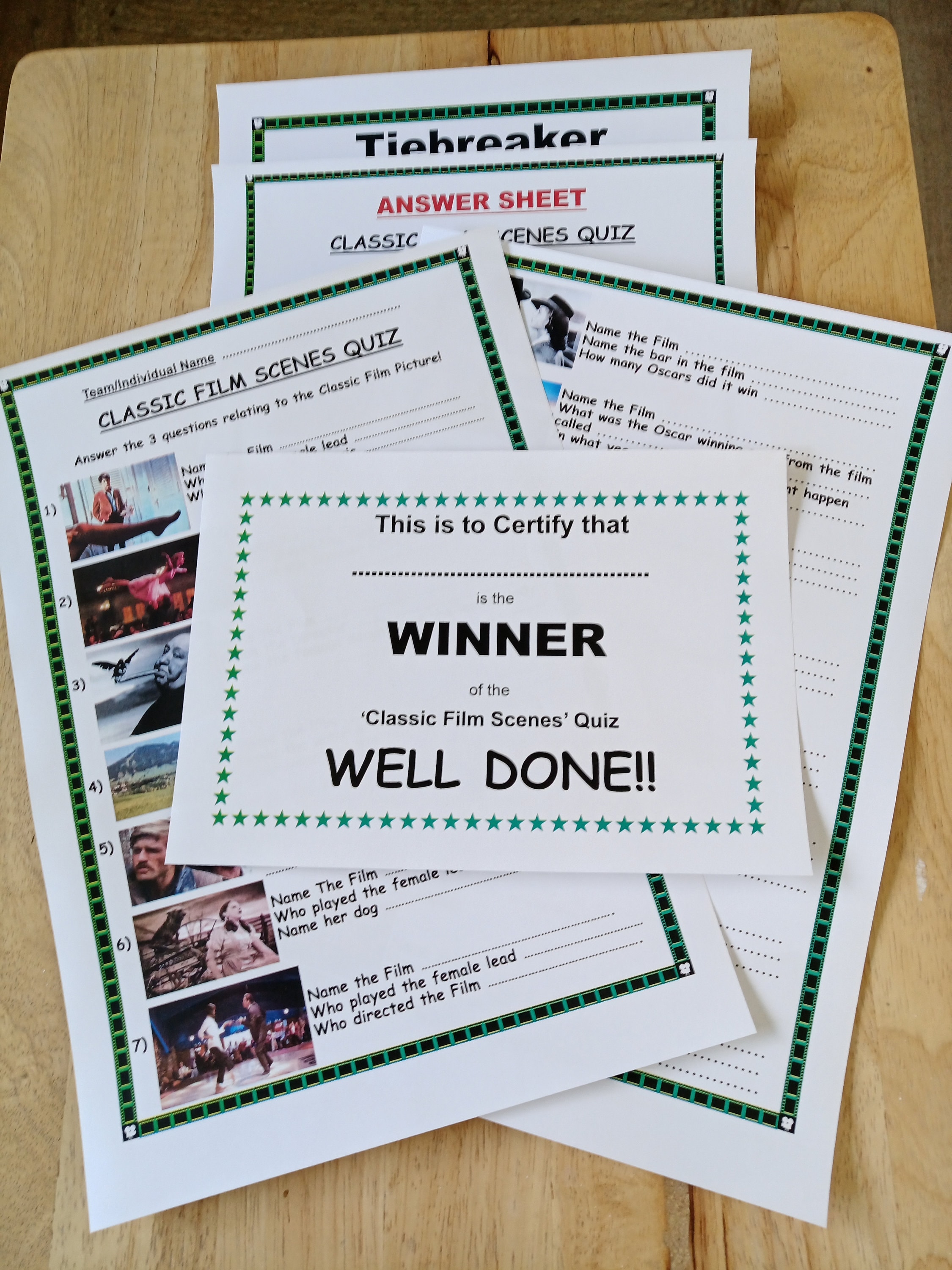 PRINTABLE PDF FILES 'classic Film Scenes' Picture Quiz Game A4 Players ...